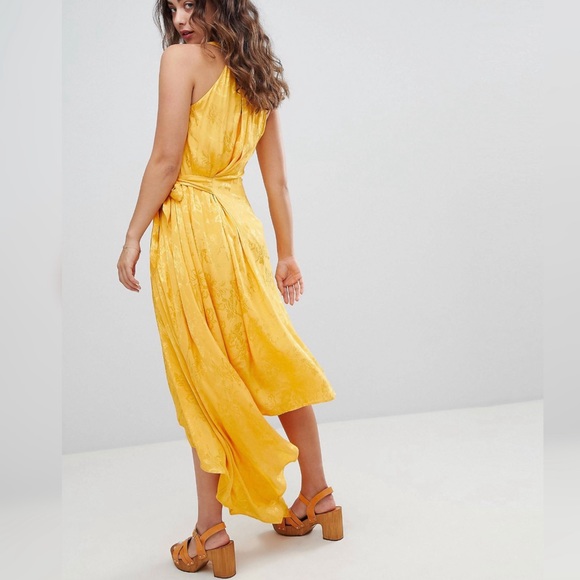ASOS | Dresses | Asos Nwt Yellow Satin Drape Halter Midi Dress | Poshmark